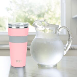 BUILT 24 Ounce Shasta Double Wall Vacuum Insulated Stainless Steel Coffee and Water Tumbler with Easy to Clean Flip to Open Lid, Pink