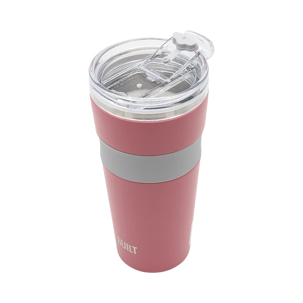 BUILT 24 Ounce Shasta Double Wall Vacuum Insulated Stainless Steel Coffee and Water Tumbler with Easy to Clean Flip to Open Lid, Pink