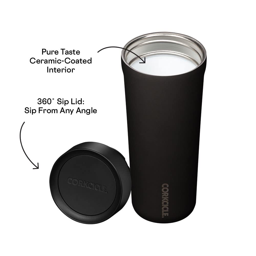 Corkcicle Commuter Cup Insulated Stainless Steel Leak Proof Travel Coffee Mug Keeps Beverages Cold for 9 Hours and Hot for 3 Hours, Matte Black, 17 oz