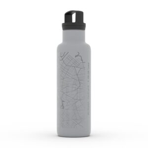 Well Told Engraved New York City Map Insulated Water Bottle, Etched Stainless Steel Bottle (21 oz, Dockside Gray) City Map Insulated Bottle, Custom Insulated Water Bottle, Outdoor Drinkware