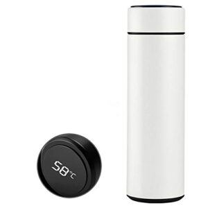 hovico intelligent temperature display vacuum insulated water bottle,leak proof, stainless steel coffee thermos,keep cold 12h keep warm 24h,17oz (white)