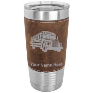 lasergram 20oz vacuum insulated tumbler mug, school bus, personalized engraving included (faux leather, rustic)