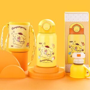 Everyday Delights Sanrio Pom Pom Purin Stainless Steel Insulated Water Bottle with Cup, Straw and Bag 500ml - Yellow (PN2140)