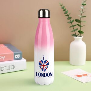 I Love London Stainless Steel Water Bottle with Lid Insulated Sport Bottle for Travel Picnic Camping 17 Oz