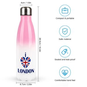 I Love London Stainless Steel Water Bottle with Lid Insulated Sport Bottle for Travel Picnic Camping 17 Oz