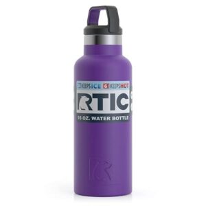 RTIC 16 oz Vacuum Insulated Water Bottle, Metal Stainless Steel Double Wall Insulation, BPA Free Reusable, Leak-Proof Thermos Flask for Hot and Cold Drinks, Travel, Sports, Camping, Majestic Purple