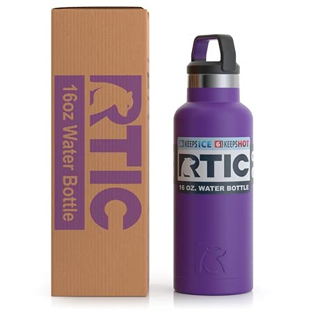 RTIC 16 oz Vacuum Insulated Water Bottle, Metal Stainless Steel Double Wall Insulation, BPA Free Reusable, Leak-Proof Thermos Flask for Hot and Cold Drinks, Travel, Sports, Camping, Majestic Purple