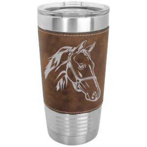 lasergram 20oz vacuum insulated tumbler mug, horse head 2 (faux leather, rustic)