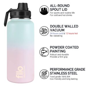 FLLOMOTION 32oz Insulated Water Bottle,BPA Free Stainless Steel Water Bottle,Reusable Thermal Metal Water Bottle with Wide Mouth Spout Lids,Leak-Proof Double Wall Vacuum Flask,Keep Cold and Hot