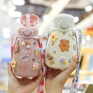 NCDUANSAN Kawaii Water Bottle Cute Straw Water Bottle with Cute Three-Dimensional Stickers Insulation, Cold, Large Capacity Water Bottle(500ml,Green)