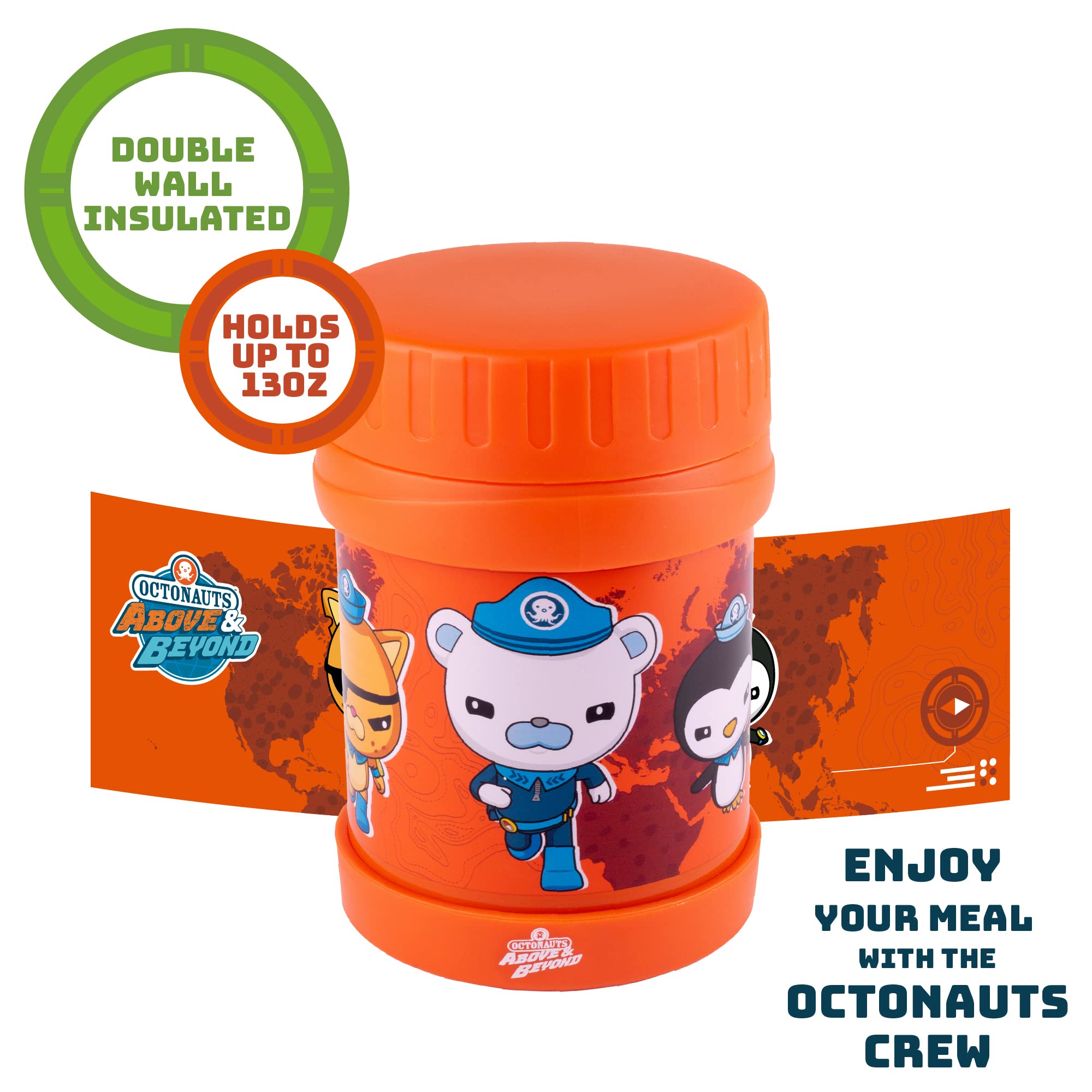 Octonauts Above & Beyond Stainless Steel Vacuum Insulated 13 oz Food Jar for Kids, Orange - Leak-Proof Container Keeps Meals, Liquids, Soups Hot or Cold for Hours - Lunch Boxes & Bags Back to School