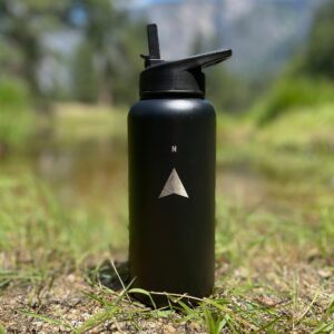 Arctic North Sports Bottle (Simple Black, 32oz / ¼ Gallon) + 2 Lid - Cold or Hot - Wide Mouth - Double Wall Water Bottle with Straw - Vacuum-Insulated Stainless Steel - Water Flask - Thermo Canteen