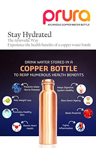 PRURA Pure Printed Copper Water Bottle - Leak Proof Ayurvedic Drinkware Copper Vessel for Sports, Gym, Outdoors, Yoga, Health Benefits (30 oz)