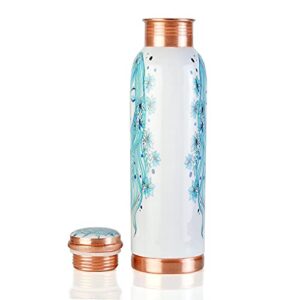 PRURA Pure Printed Copper Water Bottle - Leak Proof Ayurvedic Drinkware Copper Vessel for Sports, Gym, Outdoors, Yoga, Health Benefits (30 oz)