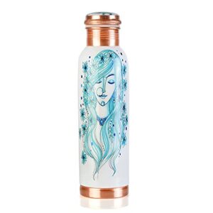 PRURA Pure Printed Copper Water Bottle - Leak Proof Ayurvedic Drinkware Copper Vessel for Sports, Gym, Outdoors, Yoga, Health Benefits (30 oz)