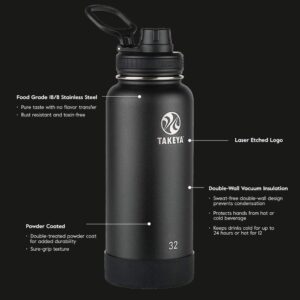 Takeya Actives Insulated Stainless Water Bottle with Insulated Spout Lid, 40oz, Onyx & Actives Straw Lid for Insulated Water Bottle, Wide Mouth, Onyx