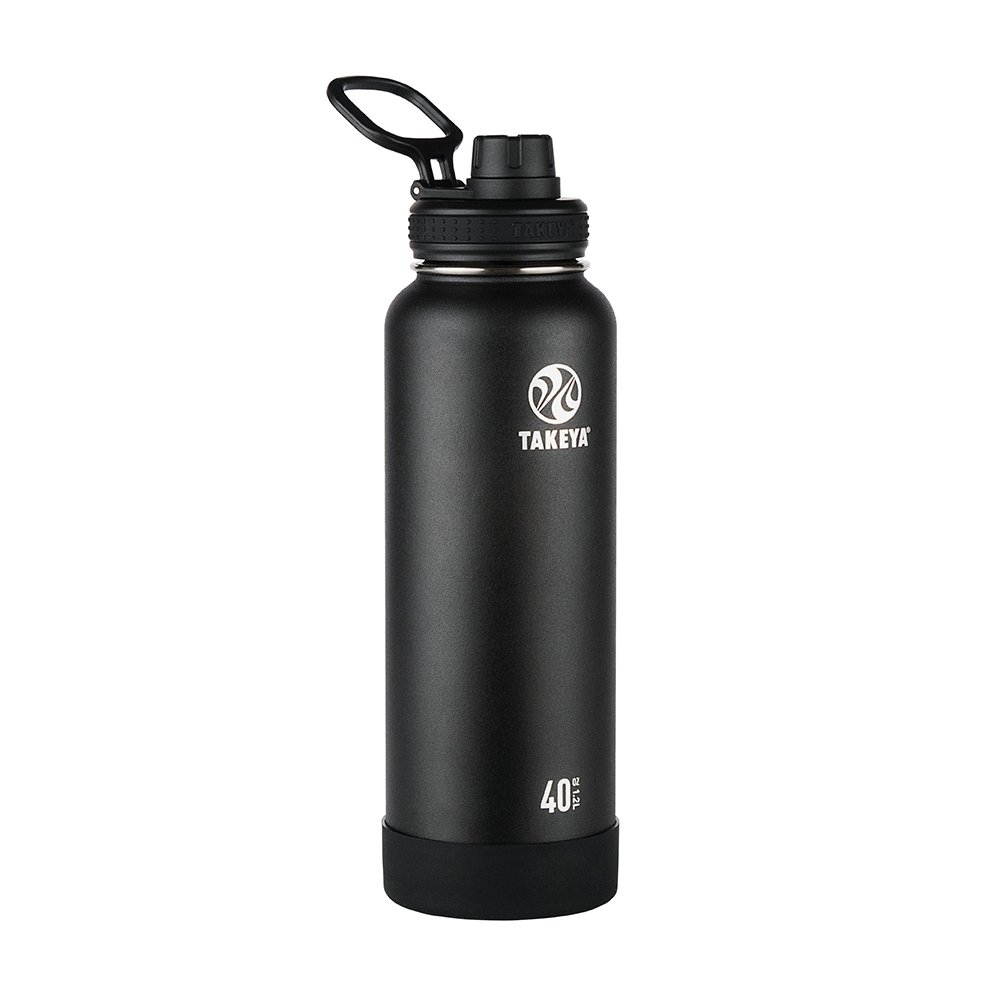 Takeya Actives Insulated Stainless Water Bottle with Insulated Spout Lid, 40oz, Onyx & Actives Straw Lid for Insulated Water Bottle, Wide Mouth, Onyx