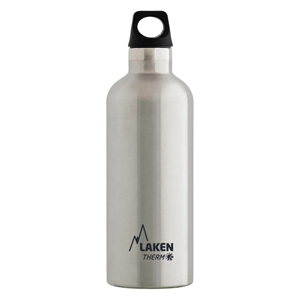 Laken Thermo Futura Vacuum Insulated Stainless Steel Water Bottle Narrow Mouth, 17 Ounce, Plain/Silver