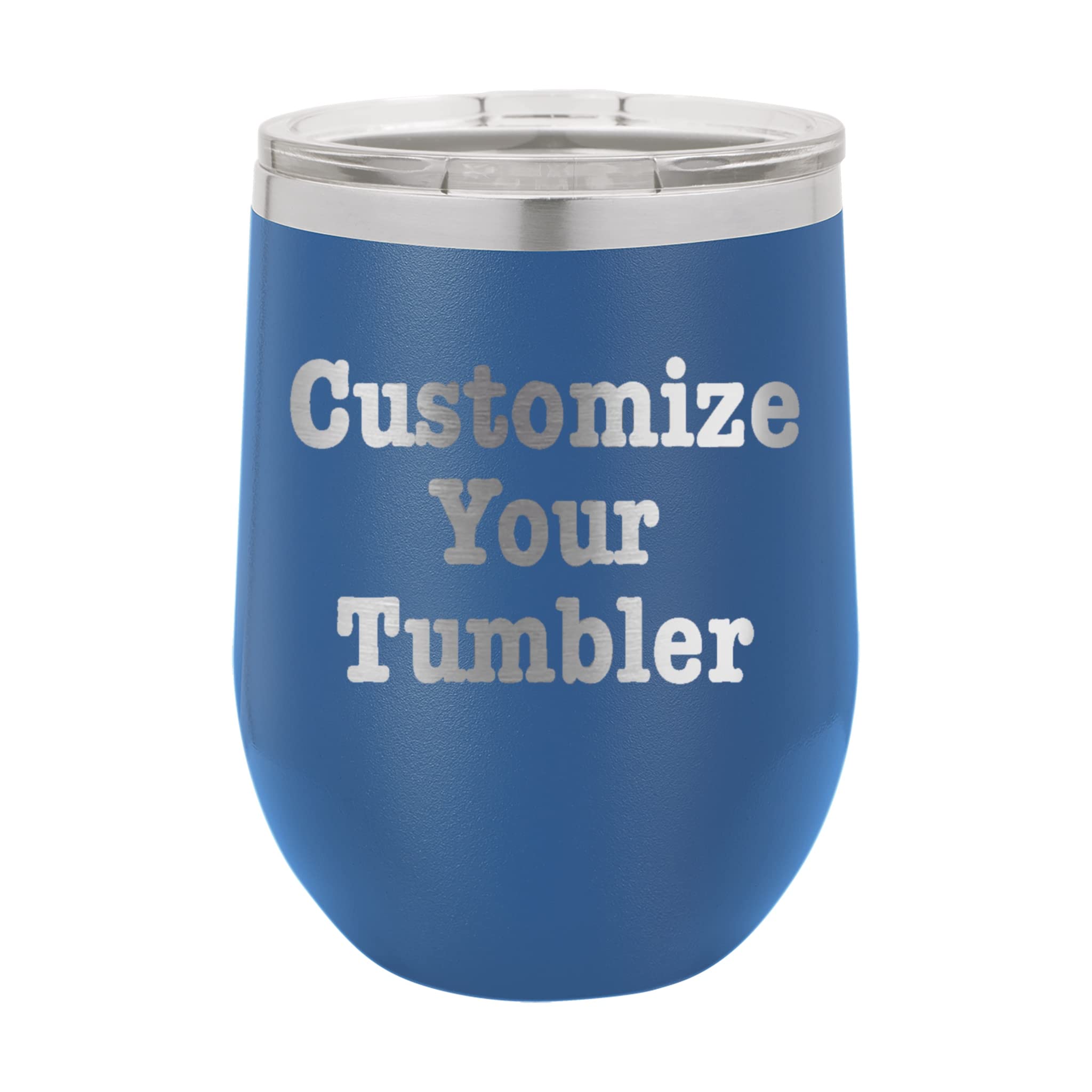 Your Name Text Engraved, Stainless Steel Tumbler, Customized cups, Double Insulated Mug Hot Cold Drink With Lid, Straw Option - 16 Different Colors (12 oz Wine, Personalize Name, Royal Blue)