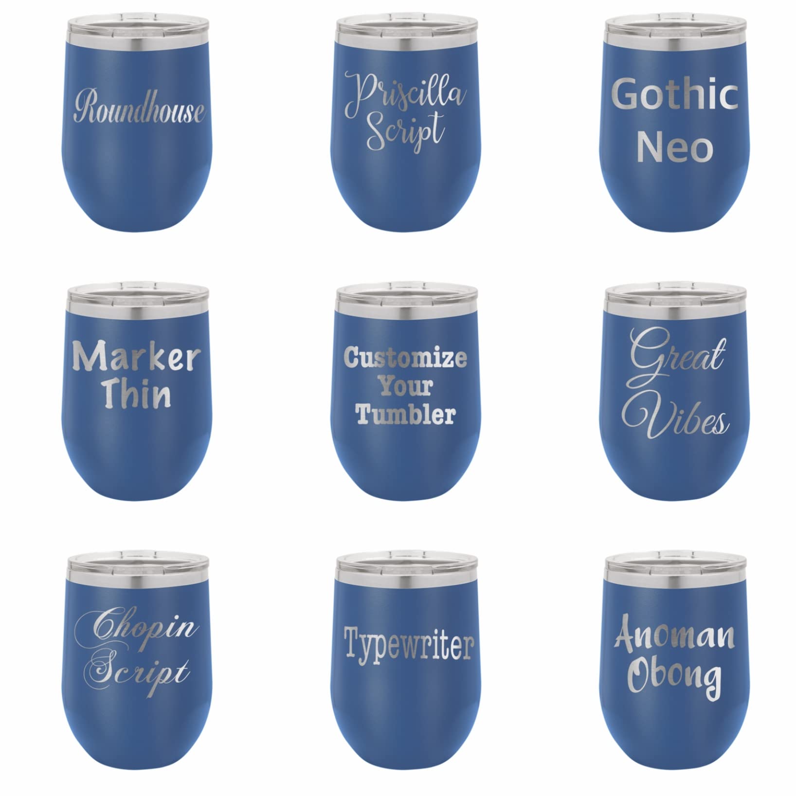 Your Name Text Engraved, Stainless Steel Tumbler, Customized cups, Double Insulated Mug Hot Cold Drink With Lid, Straw Option - 16 Different Colors (12 oz Wine, Personalize Name, Royal Blue)