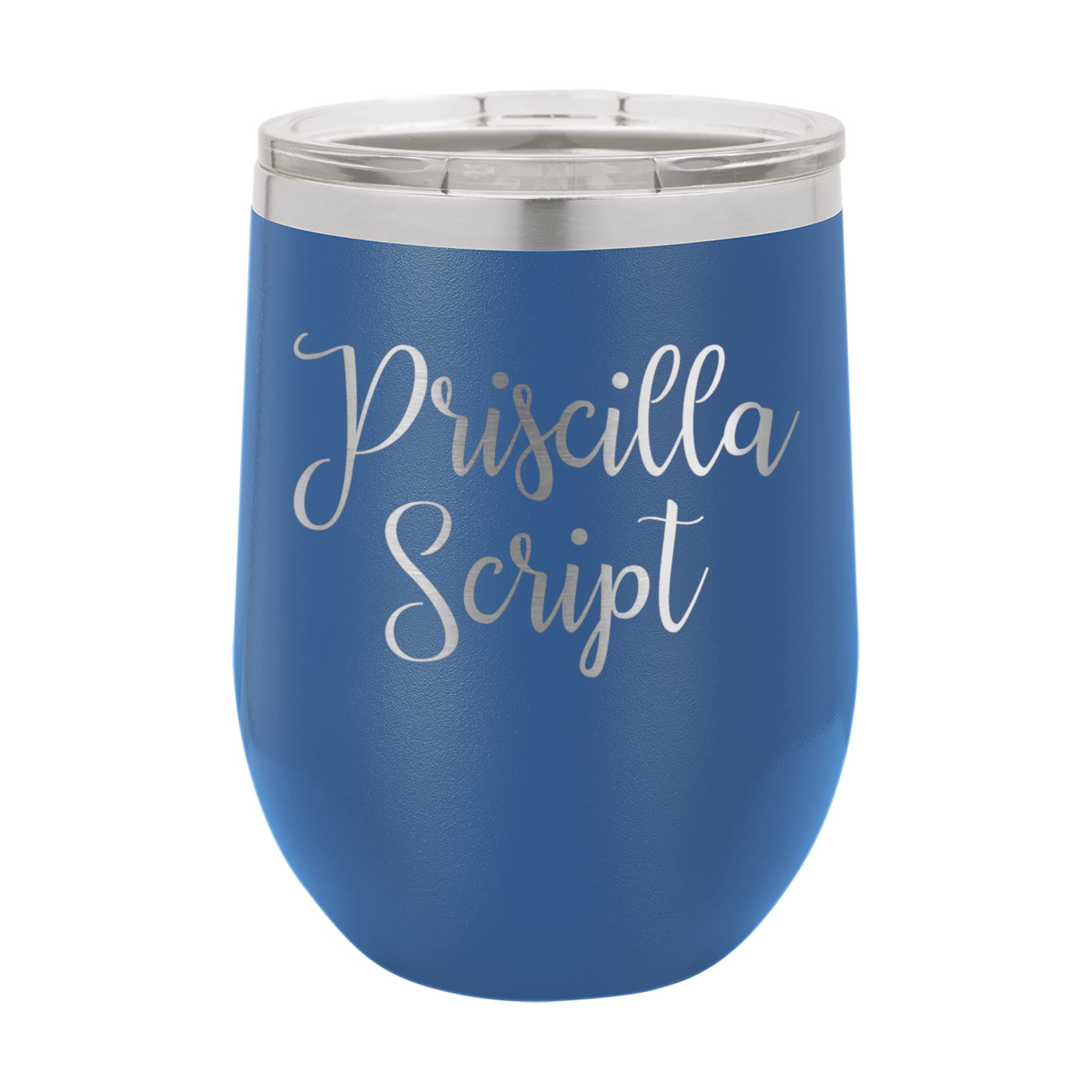 Your Name Text Engraved, Stainless Steel Tumbler, Customized cups, Double Insulated Mug Hot Cold Drink With Lid, Straw Option - 16 Different Colors (12 oz Wine, Personalize Name, Royal Blue)