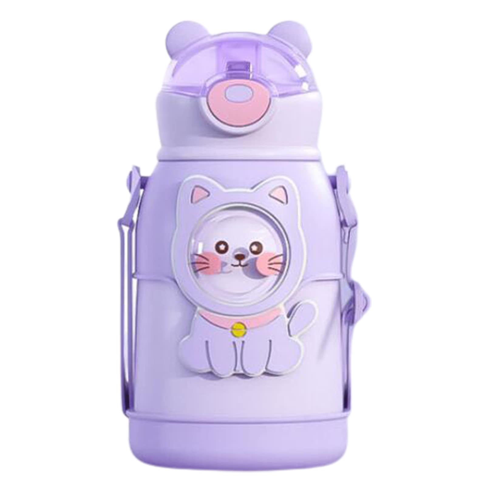 ZTGD Cute Insulated Water Bottle 500ml for Kid&Lady,Kawaii Thermos Cup with Straw,Hanging Rope&Cute Pattern,Stainless Steel Coffee Vacuum Thermos Bottle Keep Drinks Hot or Cold for Travel,School,Offi