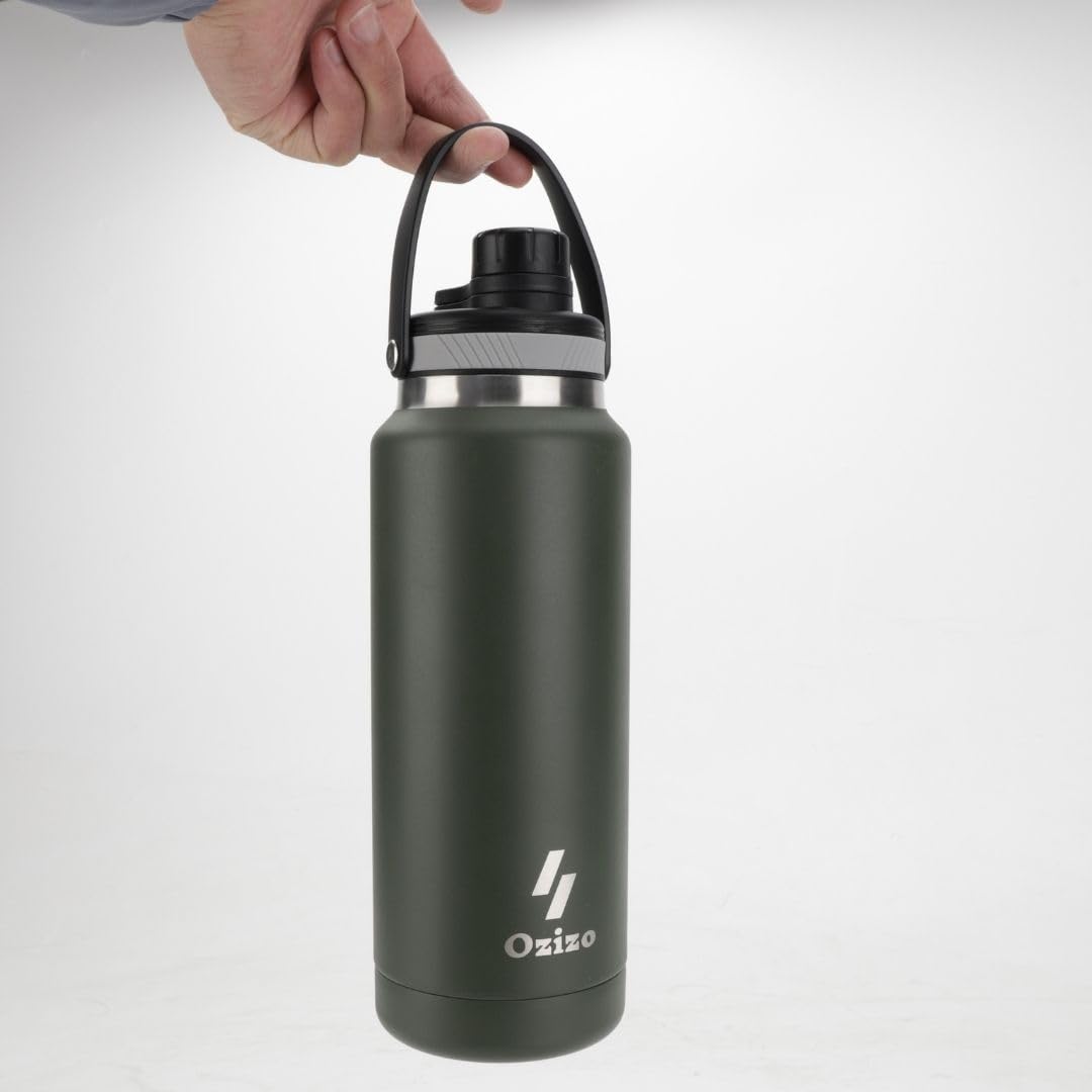 Water Bottle Thermos, 34 oz Flip Top Leakproof Lid, Ozizo Insulated Stainless Steel Water Bottle