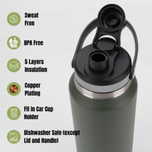 Water Bottle Thermos, 34 oz Flip Top Leakproof Lid, Ozizo Insulated Stainless Steel Water Bottle