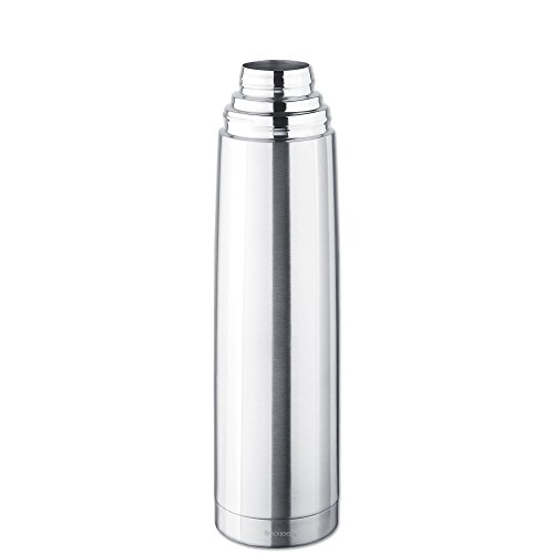 Isosteel VA-9901D 1.0 litre, Double Walled Duo-Vacuum Flask, 2 Stainless Steel/Plastic Screw-on Mugs, Food Grade 18/8 Stainless Steel