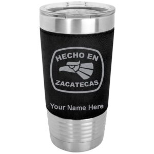 lasergram 20oz vacuum insulated tumbler mug, hecho en zacatecas, personalized engraving included (faux leather, black)