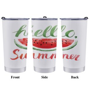 GemGam Cute Watermelon Watercolor Insulated Tumbler with Lid Stainless Steel Travel Mug 20oz Coffee Mug Spill Proof Hello Summer Double Wall Vacuum Insulated Water Bottle