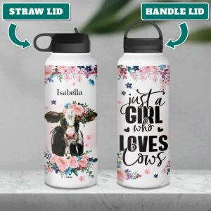 winorax Cow Water Bottle Personalized Cows Sports Stainless Steel Insulated Sport Bottles 32oz 18oz 12oz Birthday Christmas Customized Gifts For Animal Lover Women Girls Custom Name