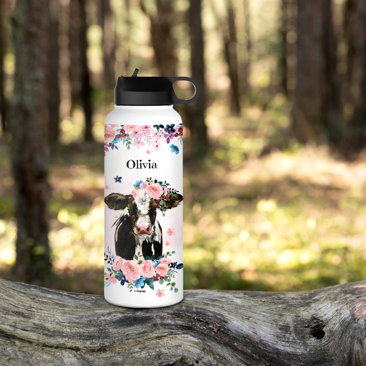 winorax Cow Water Bottle Personalized Cows Sports Stainless Steel Insulated Sport Bottles 32oz 18oz 12oz Birthday Christmas Customized Gifts For Animal Lover Women Girls Custom Name