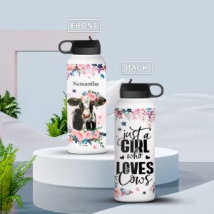 winorax Cow Water Bottle Personalized Cows Sports Stainless Steel Insulated Sport Bottles 32oz 18oz 12oz Birthday Christmas Customized Gifts For Animal Lover Women Girls Custom Name