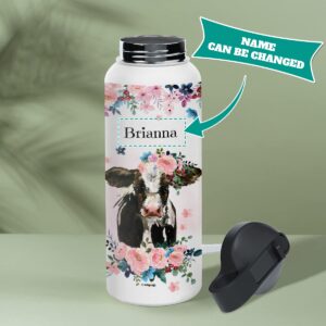 winorax Cow Water Bottle Personalized Cows Sports Stainless Steel Insulated Sport Bottles 32oz 18oz 12oz Birthday Christmas Customized Gifts For Animal Lover Women Girls Custom Name