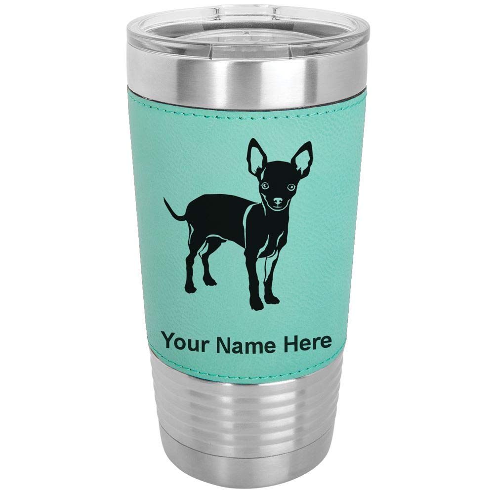 LaserGram 20oz Vacuum Insulated Tumbler Mug, Chihuahua Dog, Personalized Engraving Included (Faux Leather, Teal)