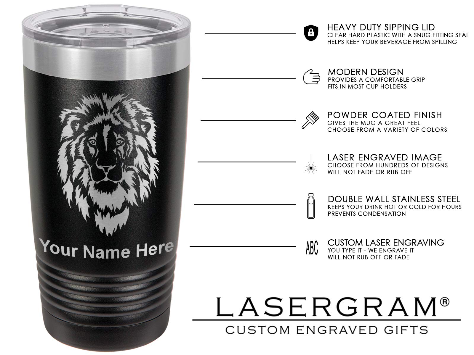 LaserGram 20oz Vacuum Insulated Tumbler Mug, Military Helicopter 1, Personalized Engraving Included (Black)