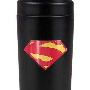 Superman OFFICIAL Superman New 52 Shield Logo Pattern 18 oz Insulated Water Bottle, Leak Resistant, Vacuum Insulated Stainless Steel with 2-in-1 Loop Cap