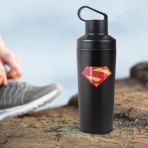 Superman OFFICIAL Superman New 52 Shield Logo Pattern 18 oz Insulated Water Bottle, Leak Resistant, Vacuum Insulated Stainless Steel with 2-in-1 Loop Cap