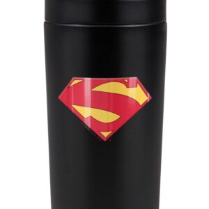 Superman OFFICIAL Superman New 52 Shield Logo Pattern 18 oz Insulated Water Bottle, Leak Resistant, Vacuum Insulated Stainless Steel with 2-in-1 Loop Cap