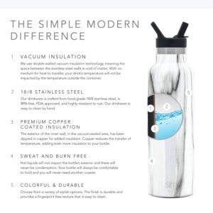 Insulated Water Bottle with 3 Lids: Straw, Flip, and Chug - Small Reusable Ascent Narrow Mouth Stainless Steel Thermos Flask, Pattern: Carrara Marble, 17oz with 3 Lids