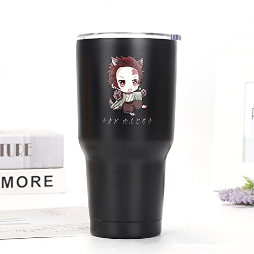 Dems Anime Insulation Cup Stainless Steel Insulated Vacuum Tumblers with Lid 33 Oz Double Walls Coffee Mug for Car,Black