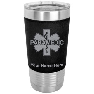 lasergram 20oz vacuum insulated tumbler mug, paramedic, personalized engraving included (faux leather, black)