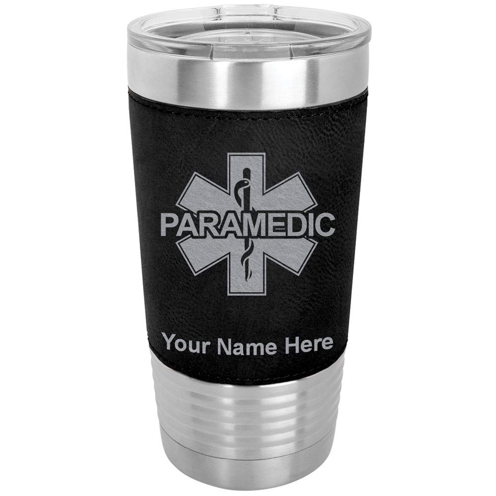 LaserGram 20oz Vacuum Insulated Tumbler Mug, Paramedic, Personalized Engraving Included (Faux Leather, Black)