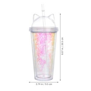 Tumbler Cup Water Bottles with Straw Dome Cups Reusable Cat Ear Bottle Double Walled Cup Water Cup Fashion Portable Glitter Straw Cup Sequin Cup Insulated Travel Coffee Mug Clear Water Bottles