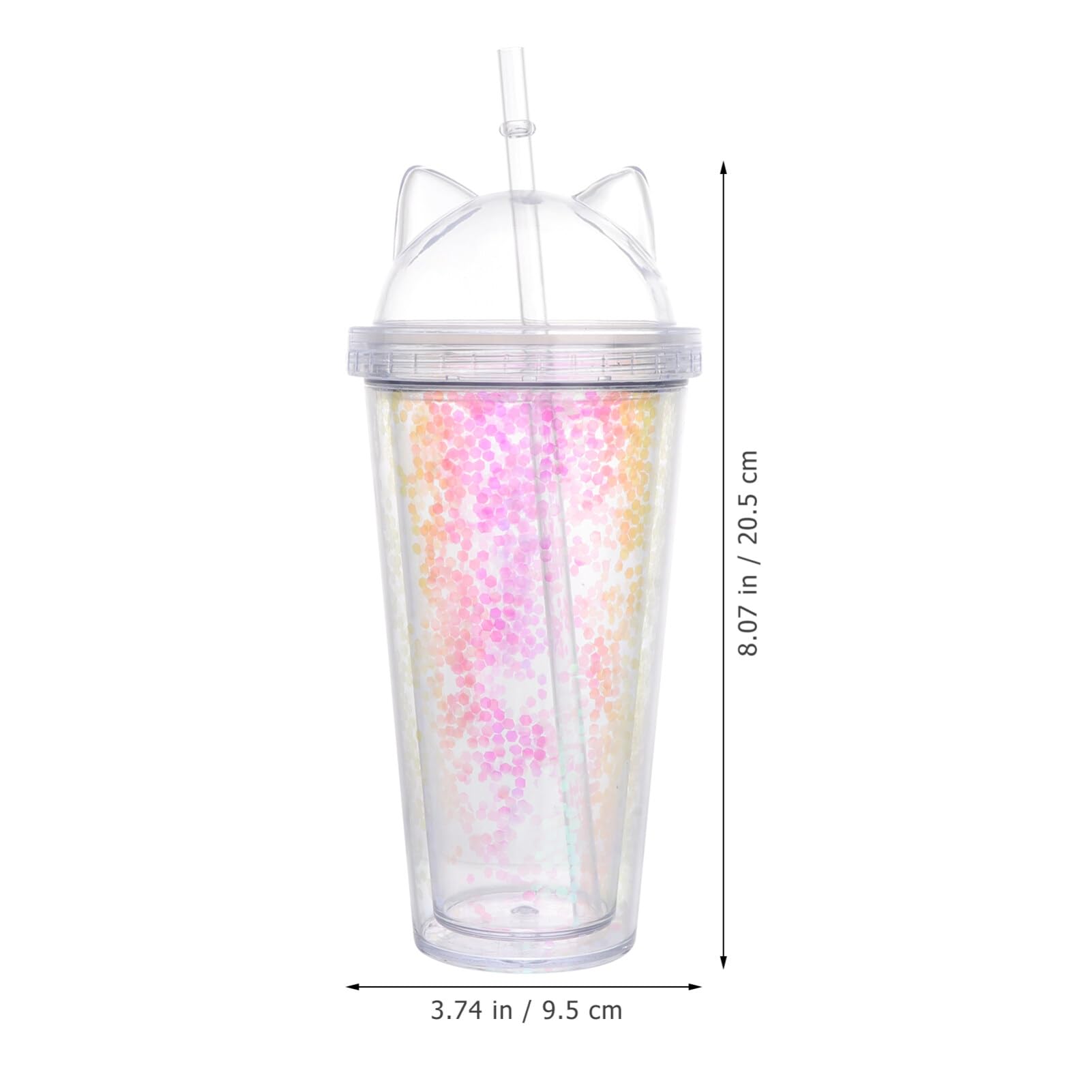 Tumbler Cup Water Bottles with Straw Dome Cups Reusable Cat Ear Bottle Double Walled Cup Water Cup Fashion Portable Glitter Straw Cup Sequin Cup Insulated Travel Coffee Mug Clear Water Bottles