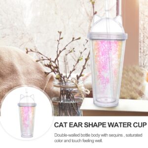 Tumbler Cup Water Bottles with Straw Dome Cups Reusable Cat Ear Bottle Double Walled Cup Water Cup Fashion Portable Glitter Straw Cup Sequin Cup Insulated Travel Coffee Mug Clear Water Bottles