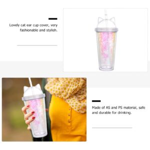 Tumbler Cup Water Bottles with Straw Dome Cups Reusable Cat Ear Bottle Double Walled Cup Water Cup Fashion Portable Glitter Straw Cup Sequin Cup Insulated Travel Coffee Mug Clear Water Bottles