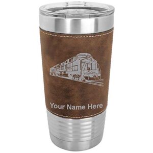 lasergram 20oz vacuum insulated tumbler mug, freight train, personalized engraving included (faux leather, rustic)