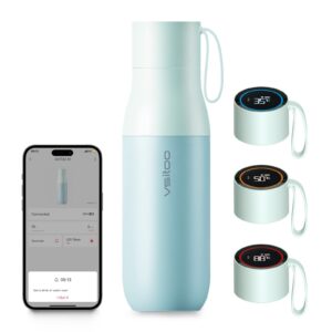 vsitoo insulated sports water bottle 15oz, rechargeable, led temperature display, keep drink hot/cold, stainless steel triple vacuum insulated thermos - bpa free leakproof canteen, for travel or gym